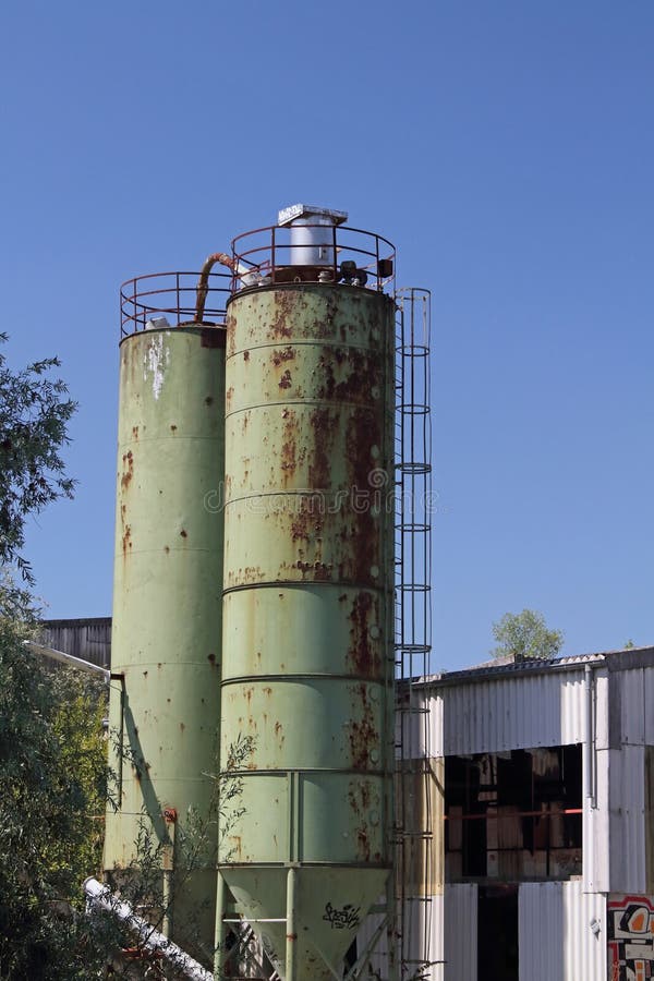 Two Raw Material Silos on an Abandoned Factory Site in Speyer Stock ...
