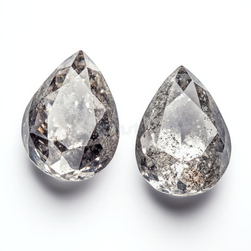 Two Raw Pear-shaped Diamonds with Unique Inclusions on White Background ...