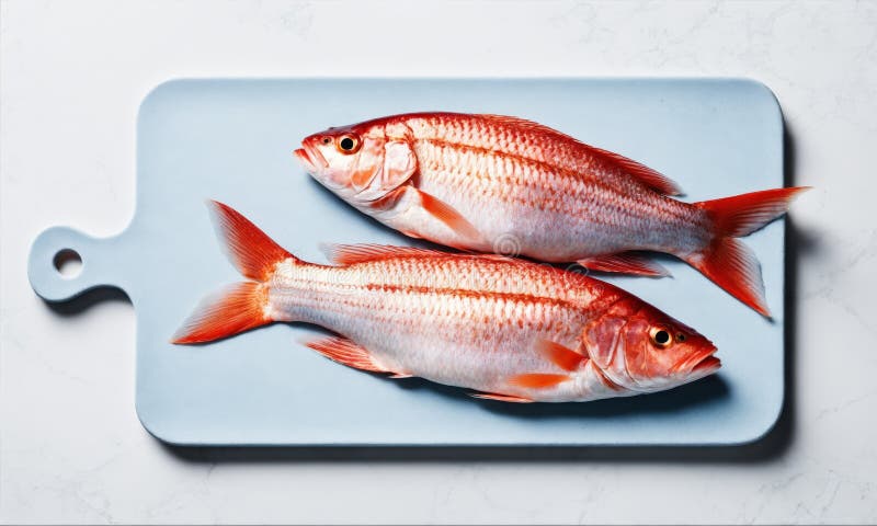 Two Raw Red Snapper Laid Out on a Blue Cutting Board Stock Illustration ...