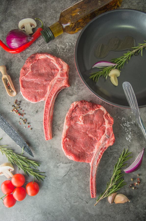 Two Pieces of Tomahawk Steak, Top View Stock Image - Image of fresh ...