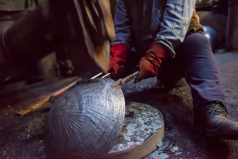 Blacksmith Workers Using Mechanical Hammer at Workshop Stock Image ...