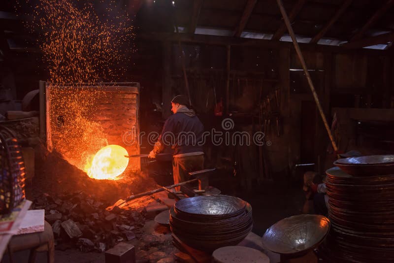 Blacksmith Workers Using Mechanical Hammer at Workshop Stock Image ...