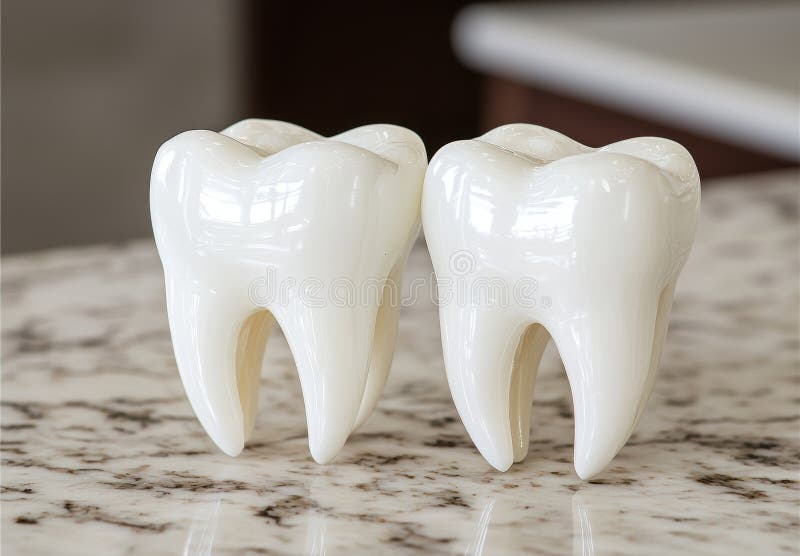 Two Realistic White Teeth Models on a Marble Surface Stock Illustration ...