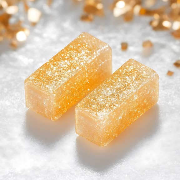 Two Rectangular, Amber-colored Bars with a Glittery Surface are Placed ...