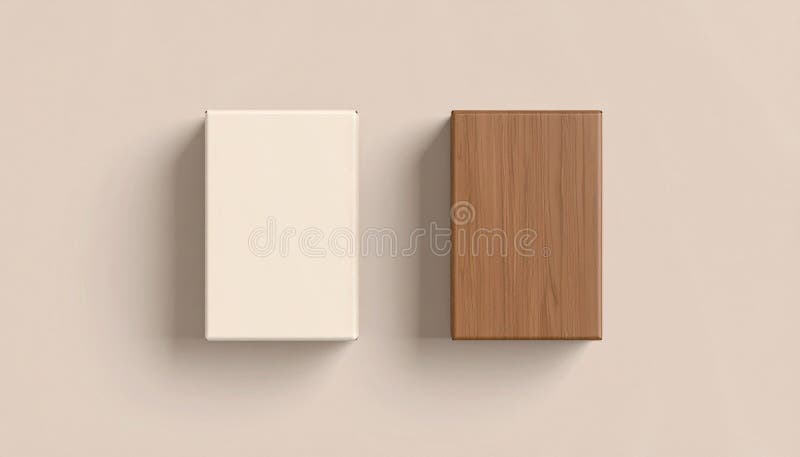 Two Rectangular Boxes Mockup: White and Wood Texture Stock Illustration ...