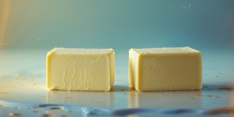 Two Rectangular Portions of Butter Presented on a Surface. Stock Image ...
