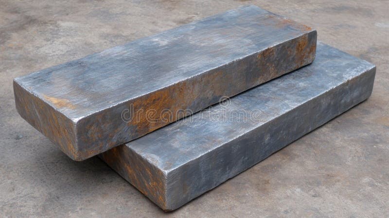 Two Rectangular Steel Bars Stacked on Top of Each Other on a Concrete ...