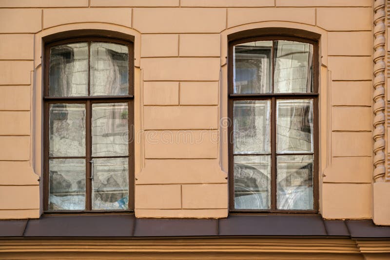 Two rectangular windows stock image. Image of cornice - 316052581