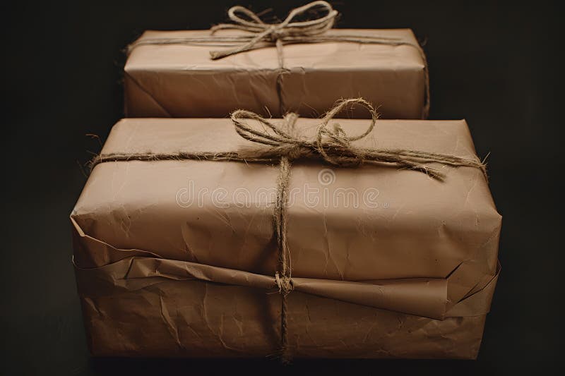 Two Rectangular Wood Boxes in Brown Gift Wrapping Stock Photo - Image ...