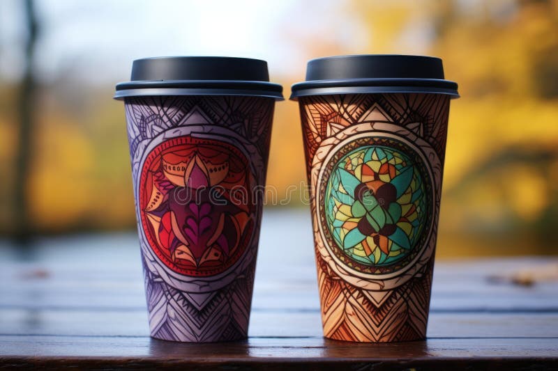 Two Recyclable Coffee Cups with the Same Logo Stock Image - Image of ...