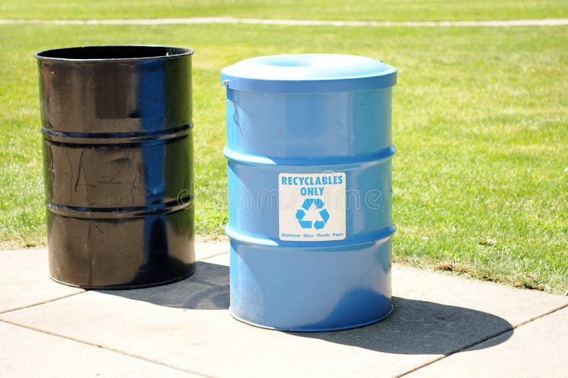 Two Garbage Bins On Green Grass. Stock Photo - Image of disposal ...
