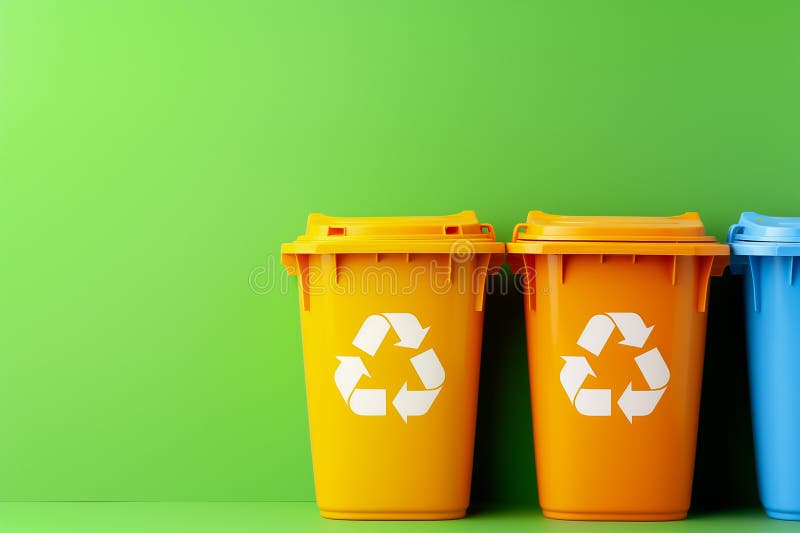 Two Recycling Bins, One Yellow and One Blue, are Placed Side by Side on ...