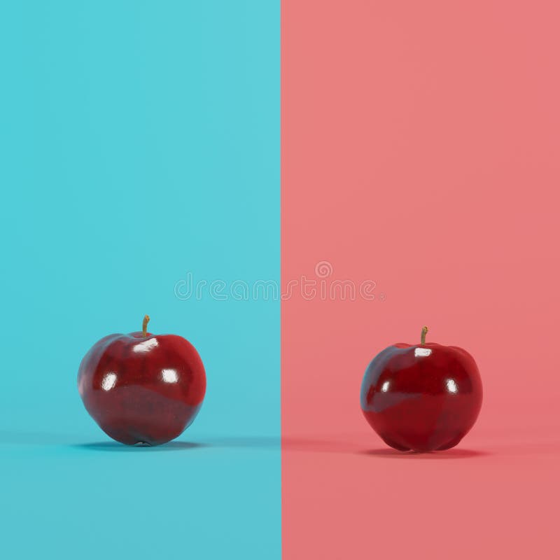 Two Red Apples Representing Contrast Idea on Blue and Red Background ...