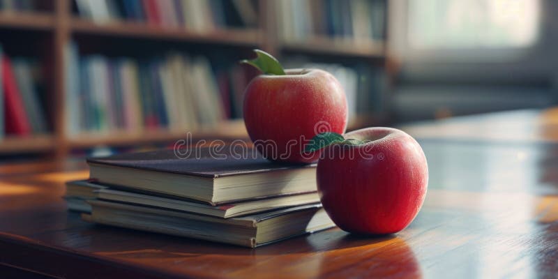 Two Red Apples Sitting on Top of a Stack of Books. Perfect for ...