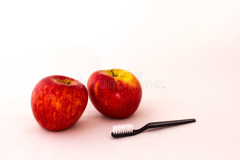 Two Red Apples and a Tooth Brush Stock Photo - Image of copy, lifestyle ...