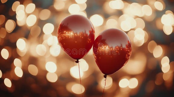Two Red Balloons Against a Sparkling Background Stock Illustration ...