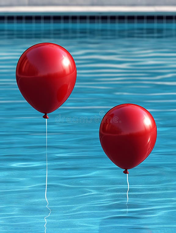 Two Red Balloons Floating in a Swimming Pool Stock Photo - Image of ...