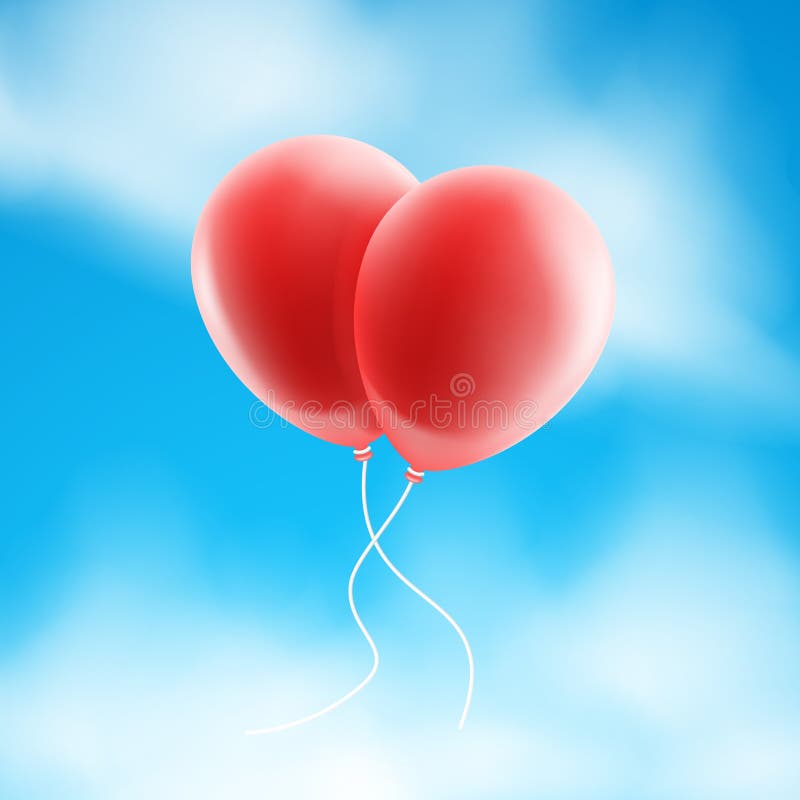 Two Red Balloons in the Sky. Stock Illustration - Illustration of peace ...