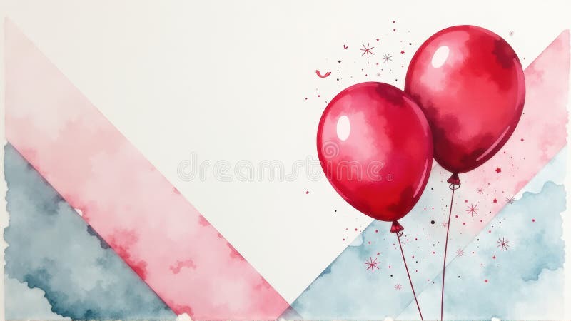 Two Red Balloons on Watercolor Background with Copy Space Stock ...
