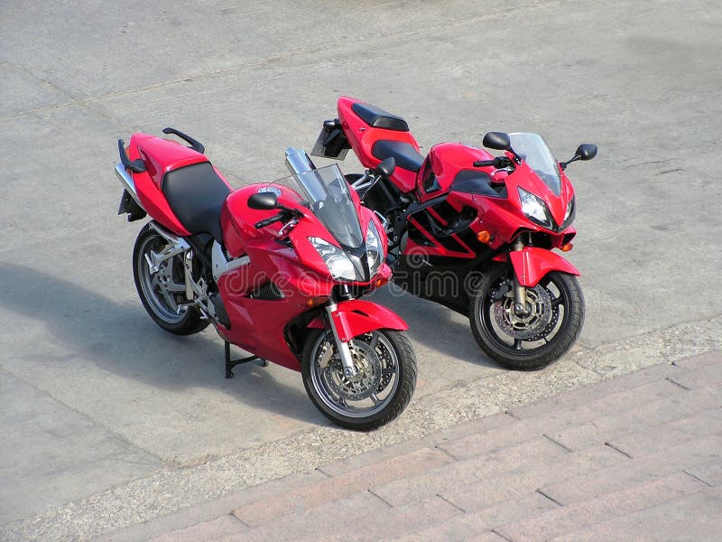 Two Red Beautiful Motorcycles . Stock Photo - Image of asphalt ...