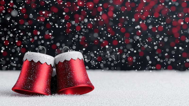 Two Red Bells are on a Snowy Ground Stock Illustration - Illustration ...