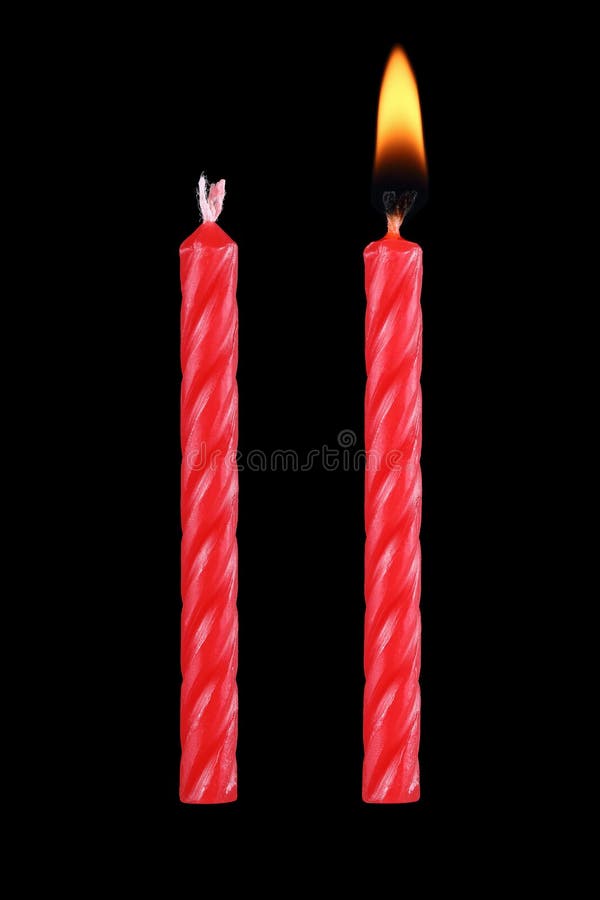 Two Red Birthday Candles Isolated on Black Stock Image - Image of ...