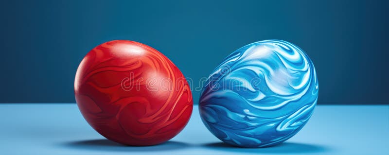 Two Red Blue Easter Eggs on Dark Backround. Easter Art Egg Concept ...