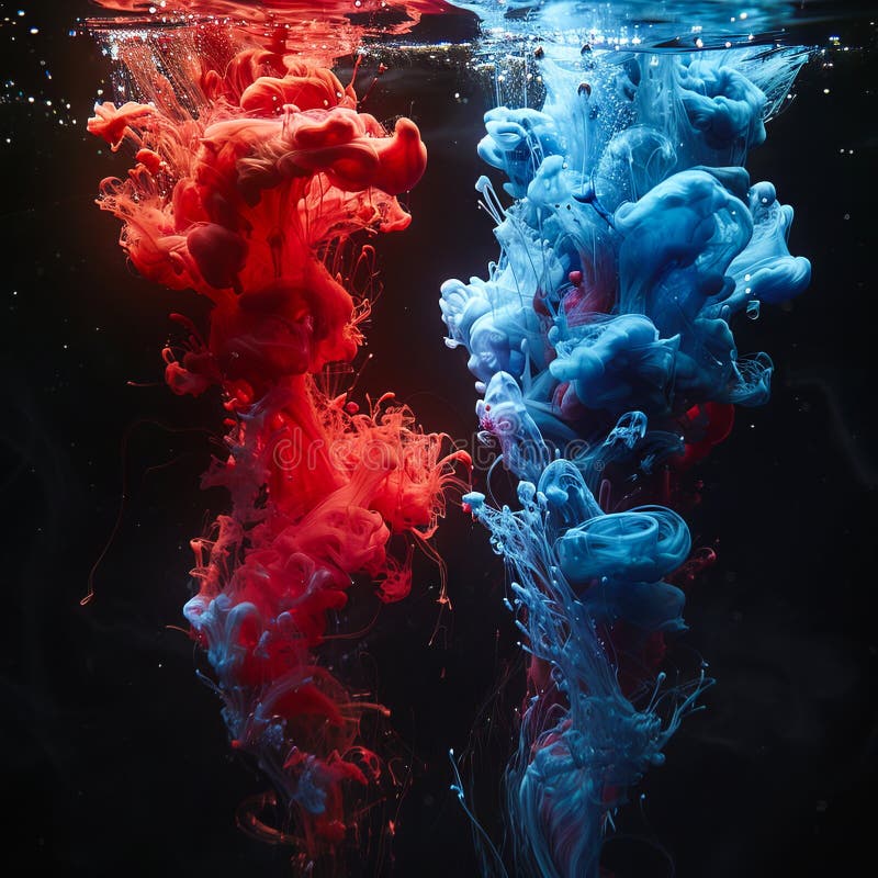 Two Red and Blue Inks are Floating in Water Stock Photo - Image of ...