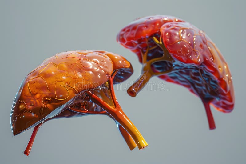 Two Red Brains with Veins and Arteries with Generative AI Stock Photo ...