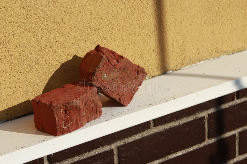 Two Red Bricks on Brick Wall`s Ledge Stock Image - Image of bricks ...