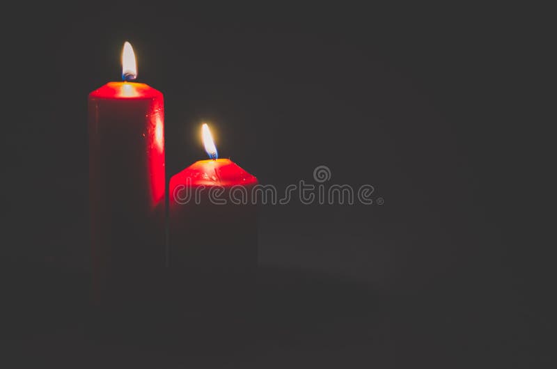 Two Red Candles Burning on Black Background Stock Photo - Image of ...
