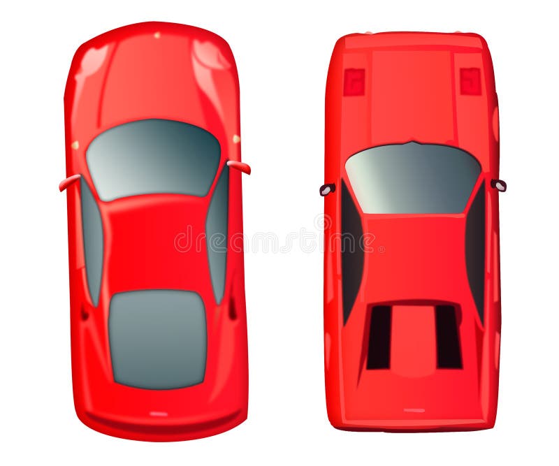 Two Red Cars Top View on White Background. Red Passenger Car. Stock ...