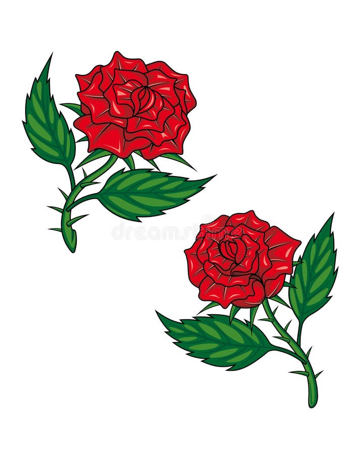 Two red cartoon roses stock vector. Illustration of leaf - 39081057