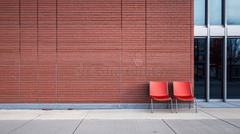 Two Red Chairs Facing Each Other in Front of a Building Minimalistic ...
