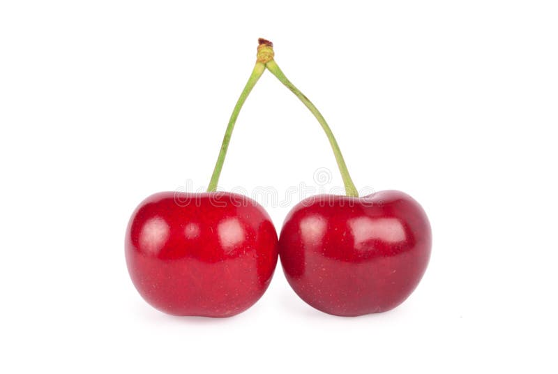 Two red cherries stock image. Image of green, eating - 20126927