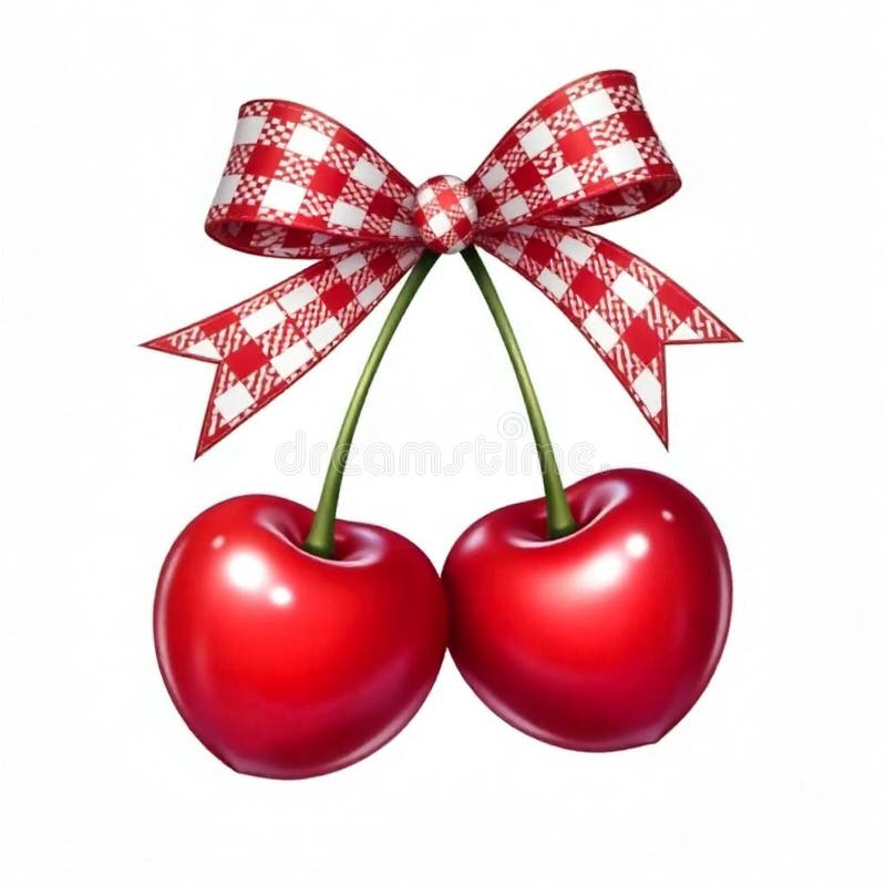 Two red cherries with bow stock illustration. Illustration of elegant ...