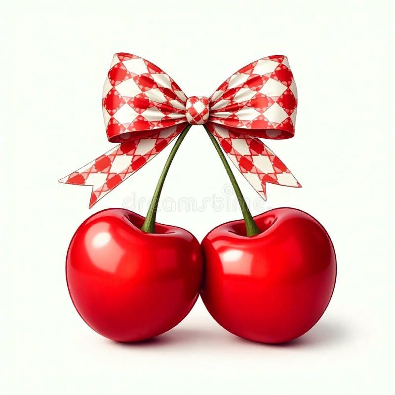 Two red cherries with bow stock illustration. Illustration of creative ...