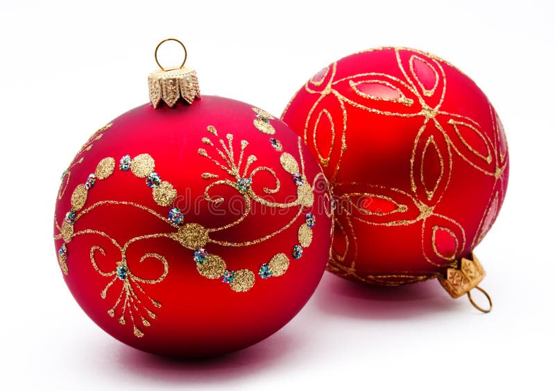 Two Red Christmas Balls with Ribbon Isolated on a White Stock Image ...