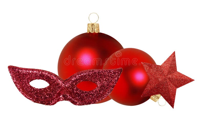 Two Red Christmas Decor Balls, Star and Mask Isolated on White B Stock ...