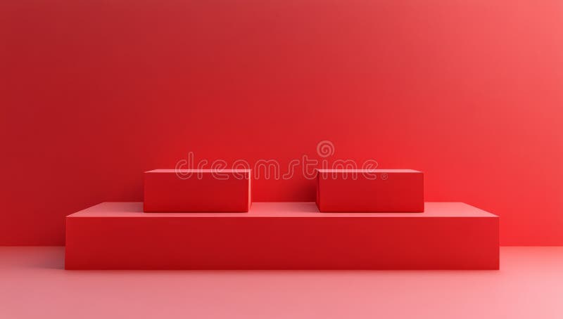 Two Red Cube-shaped Stands. an Empty Platform for Product Presentations ...