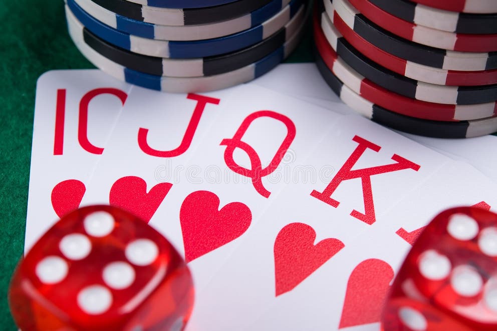 Two Red Cubes on a Set of Cards with One Suit, on the Game Table Stock ...