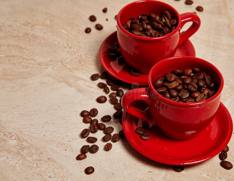 Two red cups of coffee stock image. Image of latte, marble - 68892529