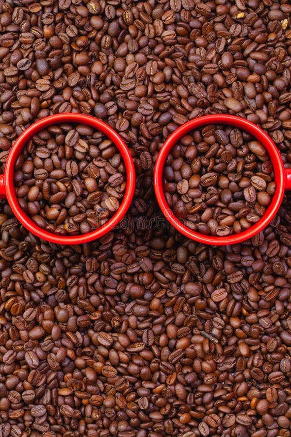 Two Red Cups Full of Coffee Beans Stock Image - Image of head, energy ...