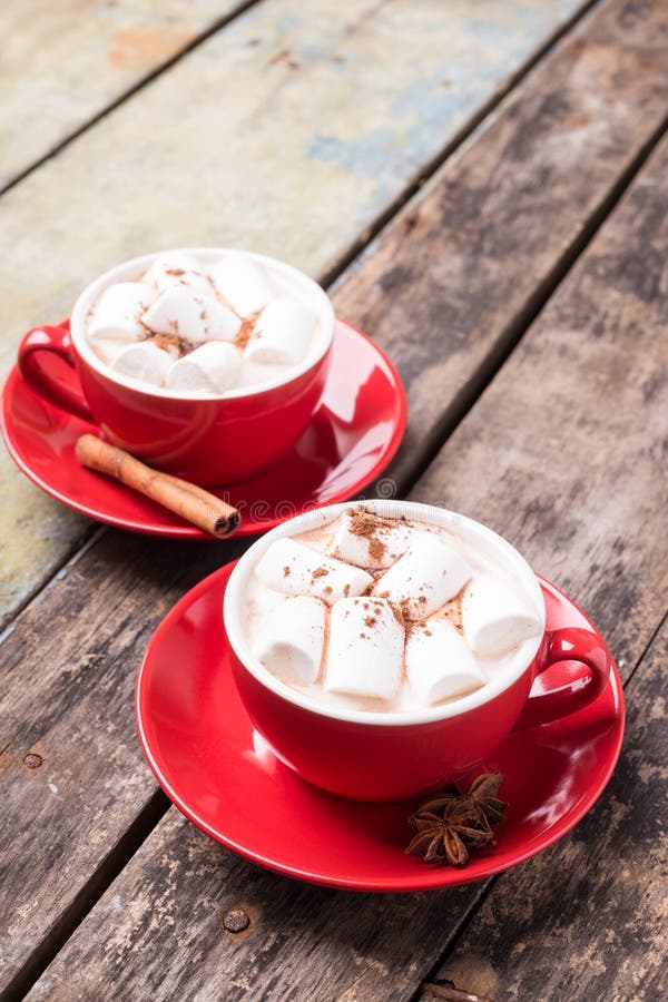Two Red Cups of Hot Chocolate or Cocoa on the Table Stock Photo - Image ...