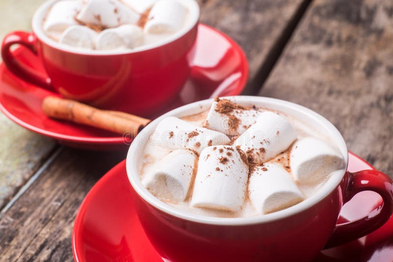 Two Red Cups of Hot Chocolate or Cocoa on the Table Stock Image - Image ...