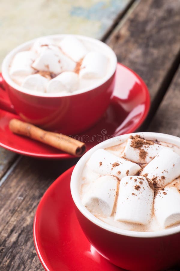 Two Red Cups of Hot Chocolate or Cocoa on the Table Stock Image - Image ...