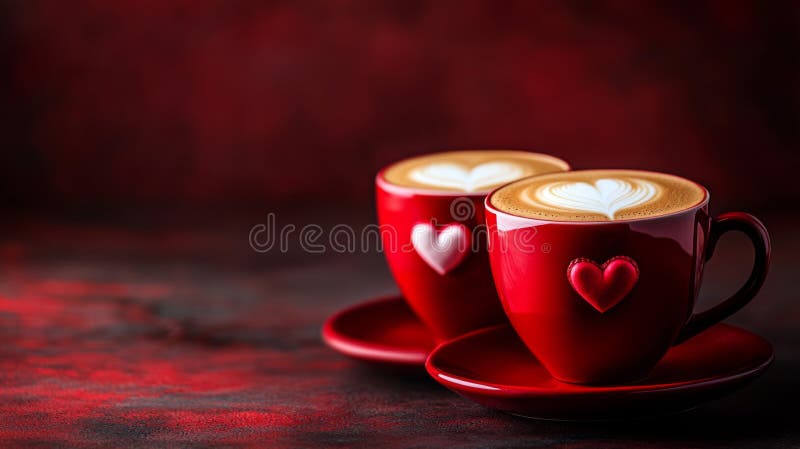 Two Red Cups of Latte Art Heart Coffee Stock Illustration ...