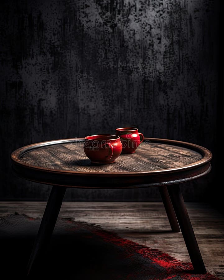 Two Red Cups Sitting on a Wooden Table Stock Illustration ...
