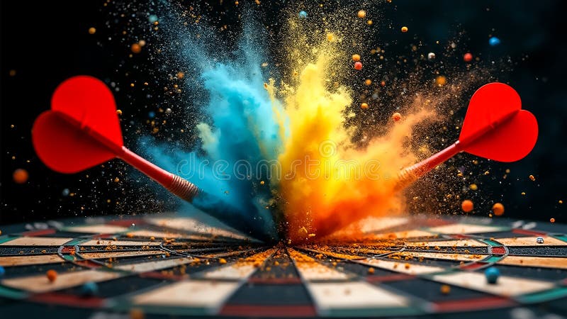 Two Red Darts Strike a Dartboard, Creating a Vibrant Explosion of ...