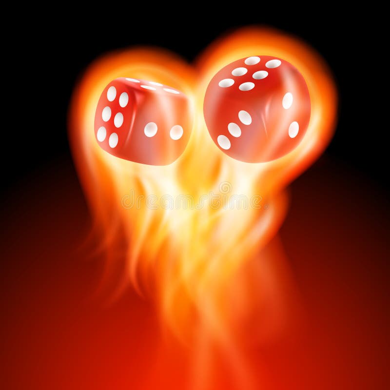 Red dice in fire stock vector. Illustration of roll, fire - 74945115